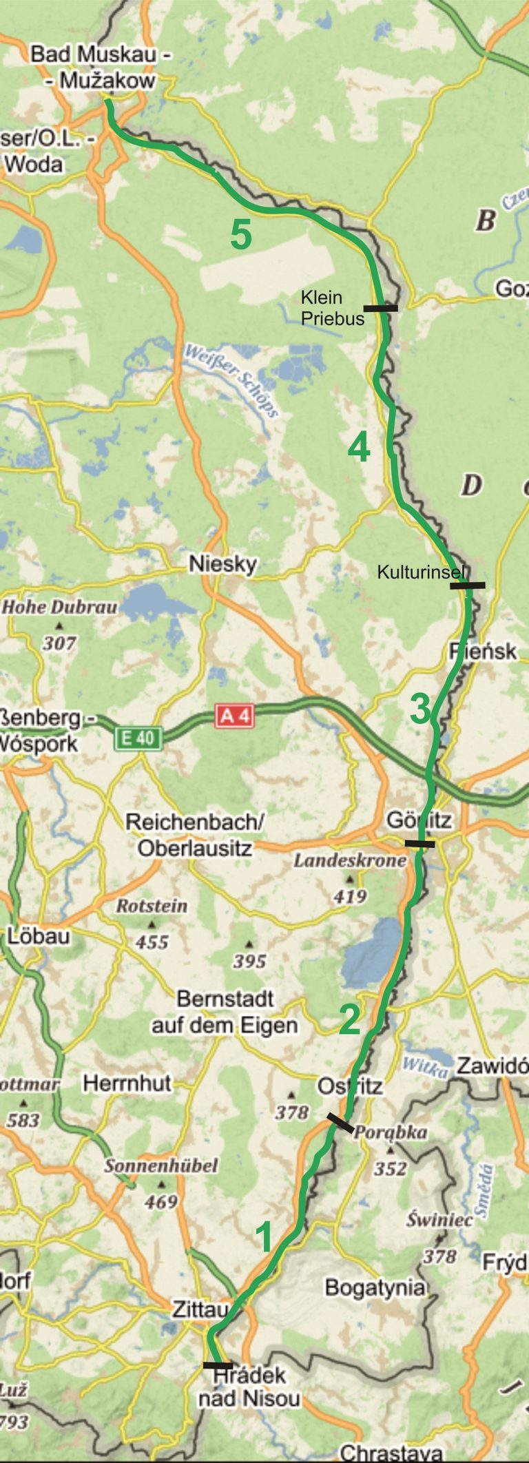 Szlak Odra - Nysa : Trójstyk granic - Bad Muskau - Na szlakach